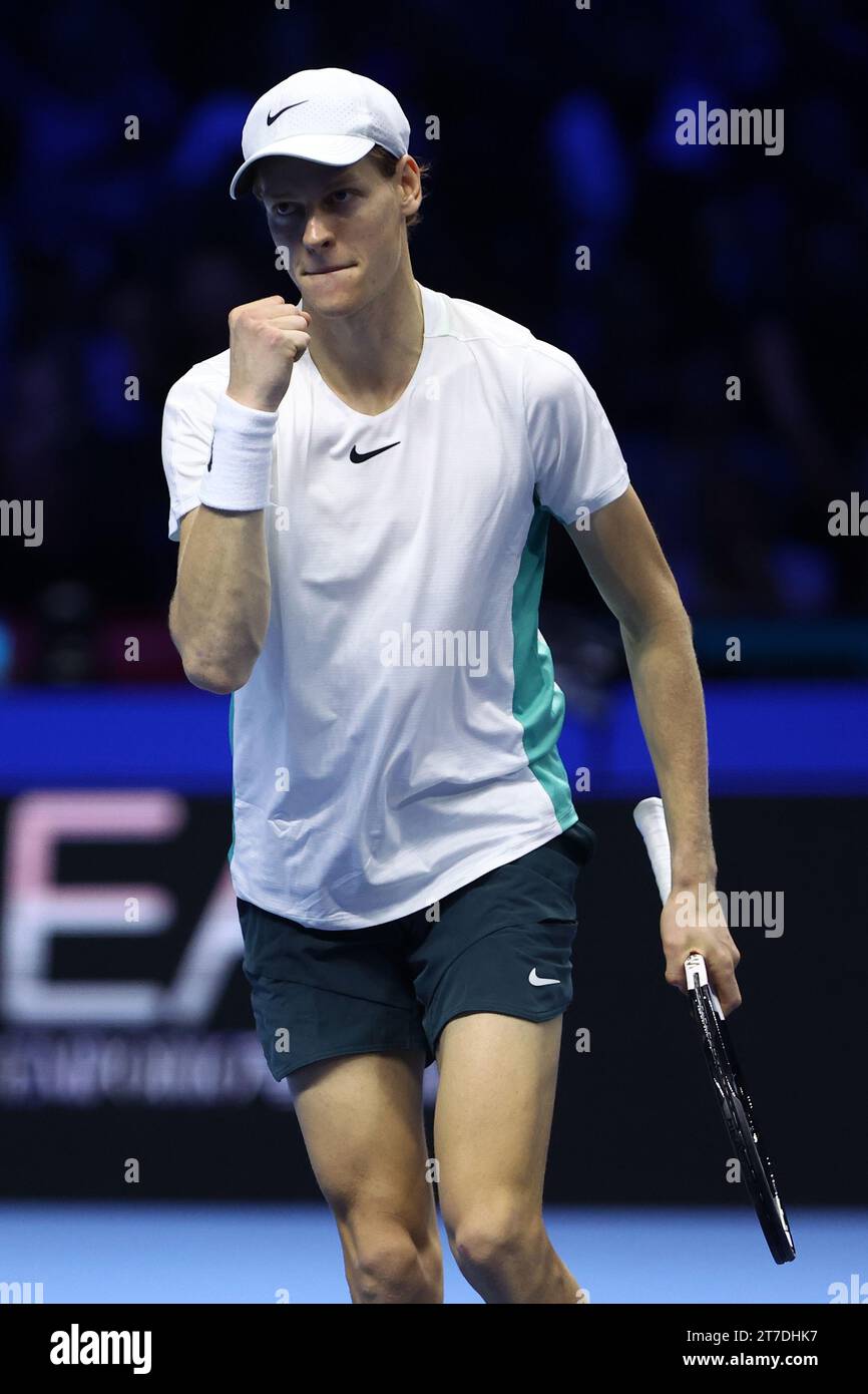 Torino, Italy. 15th Nov, 2023. Jannik Sinner of Italy celebrates during ...