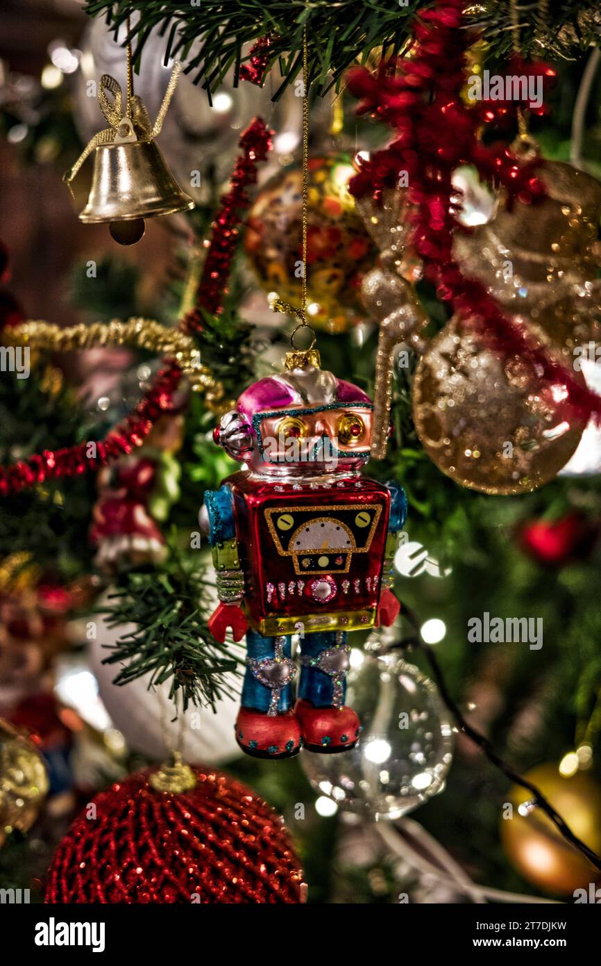 Christmas tree decorations and toys Stock Photo - Alamy