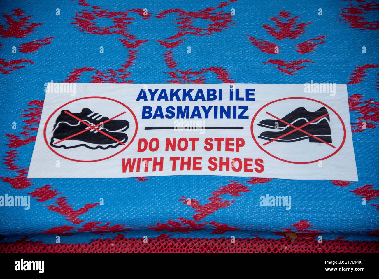 Sign for removing shoes at the entrance to the Blue Mosque in Istanbul ...