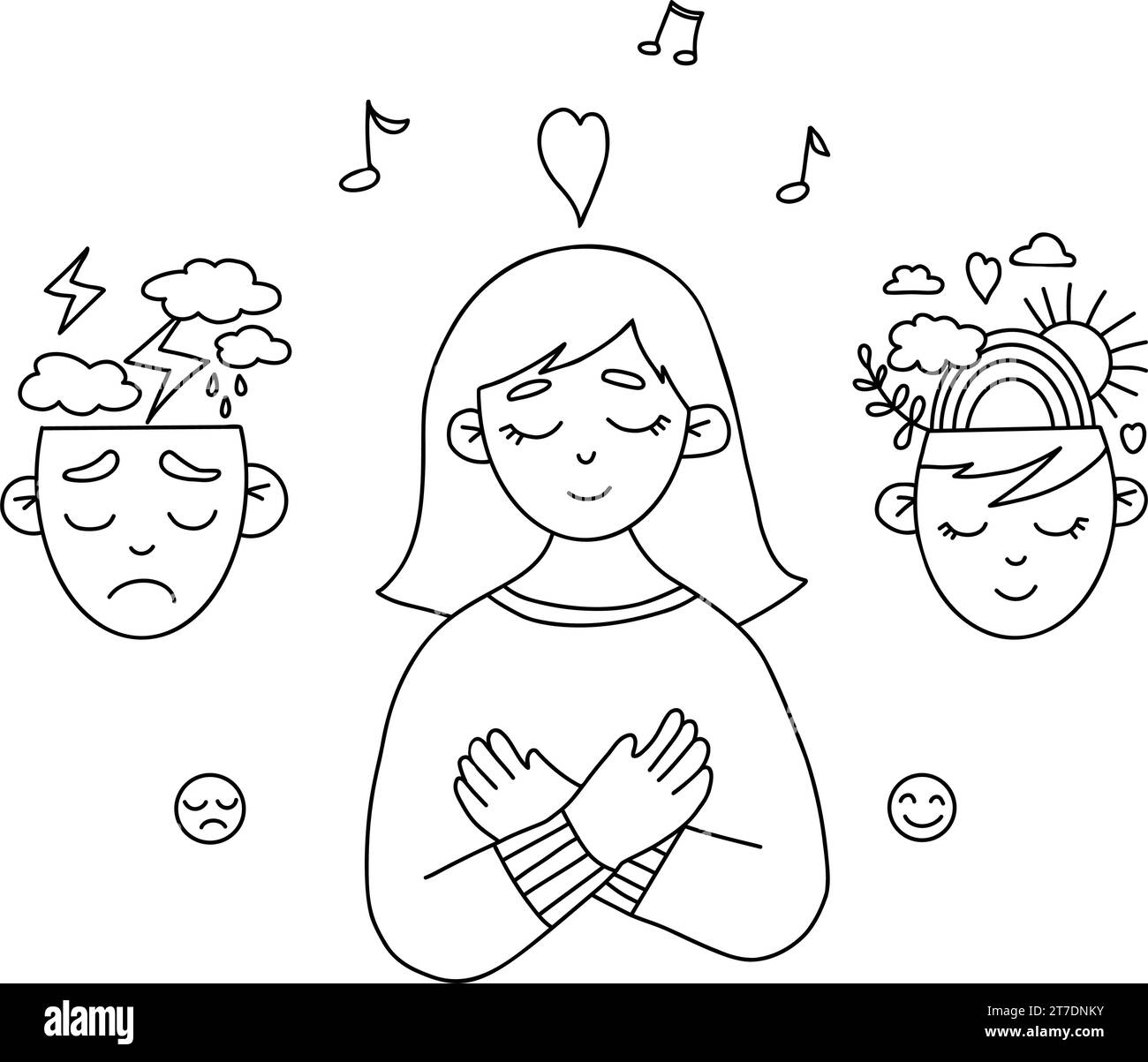 Psychotherapy and mental health. Self-care and love. Portrait of girl ...