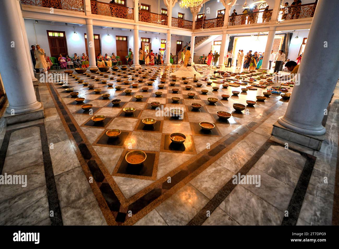 Kolkata, India. 14th Nov, 2023. A large variety of vegetarian food items being offered to Lord ...