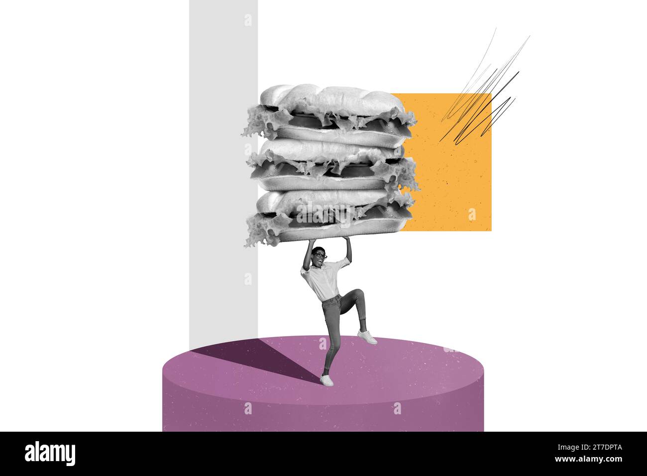 Composite 3d artwork collage of balance nutrition delivery sandwiches ...