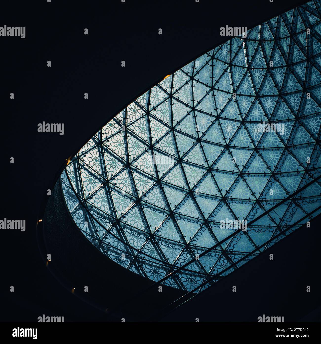 Glass dome of Sheikh Zayed Grand Mosque photographed from the inside ...