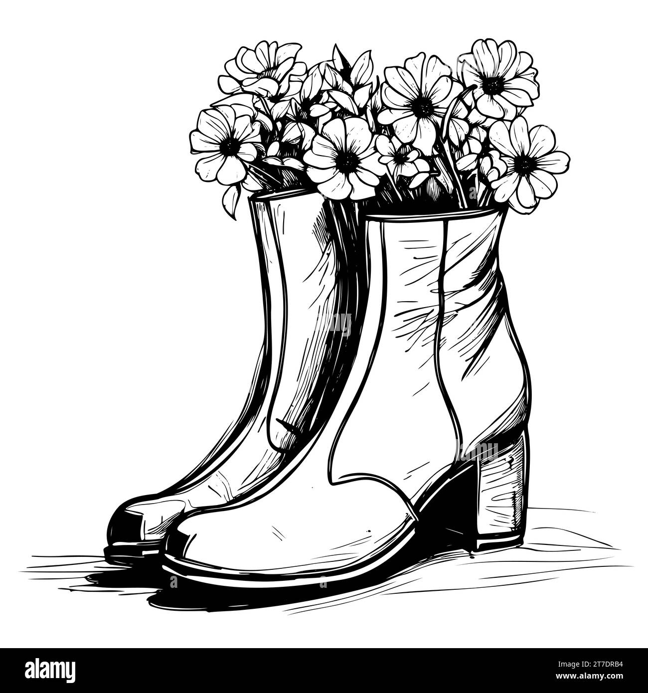 Sketch boots with Flowers isolated on white background. Sketch hand ...