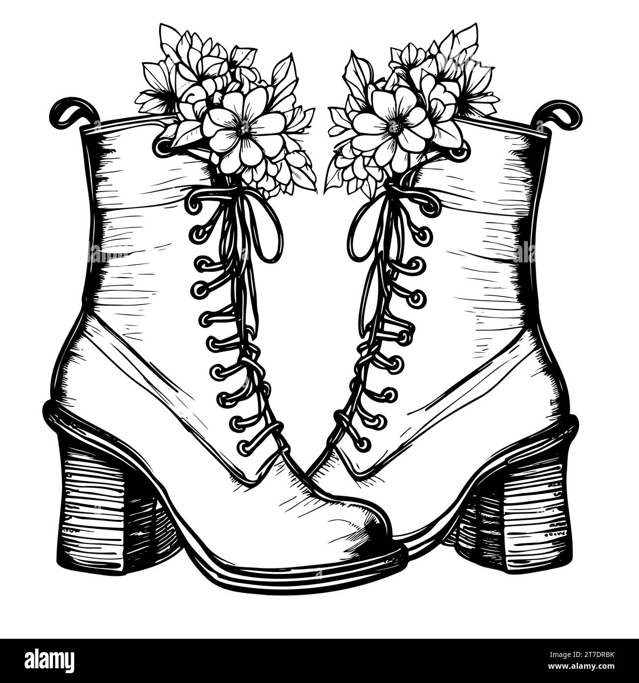 Sketch boots with Flowers isolated on white background. Sketch hand ...