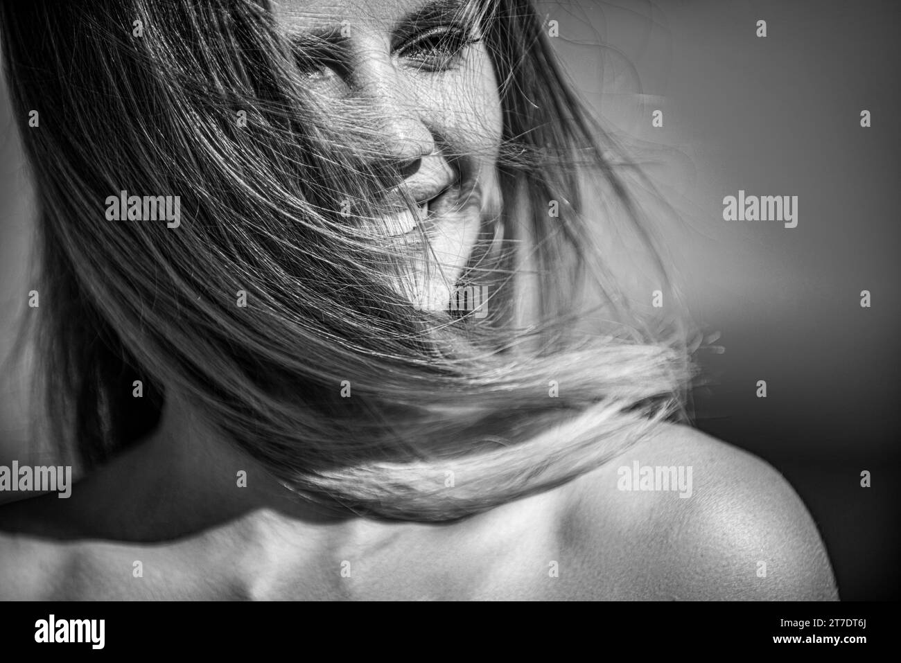 Girl flying hair enjoying, outdoor. Beauty girl portrait at summer ...