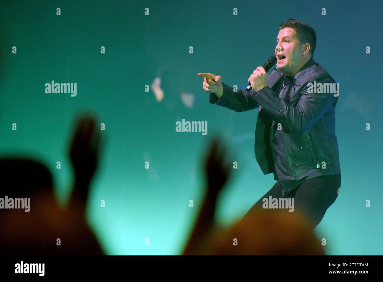 Singer Lucas Gonzalez live on stage at one of their last performances ...