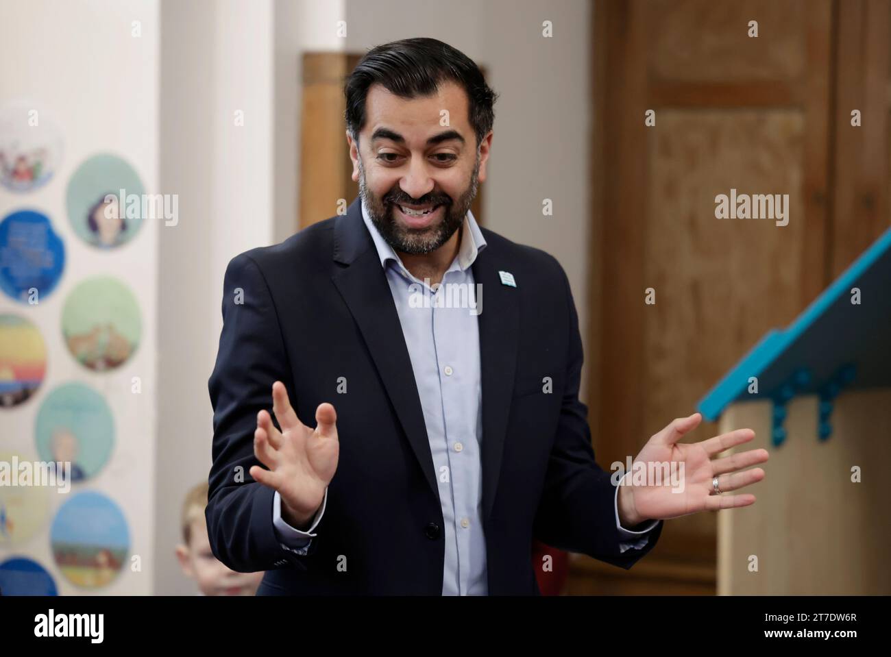 First Minister of Scotland Humza Yousaf speaks to pupils as he attends ...