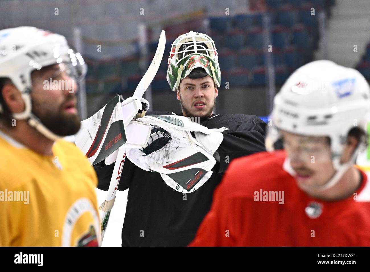 STOCKHOLM 20231115 Filip Gustavsson during a Minnesota Wild training ...