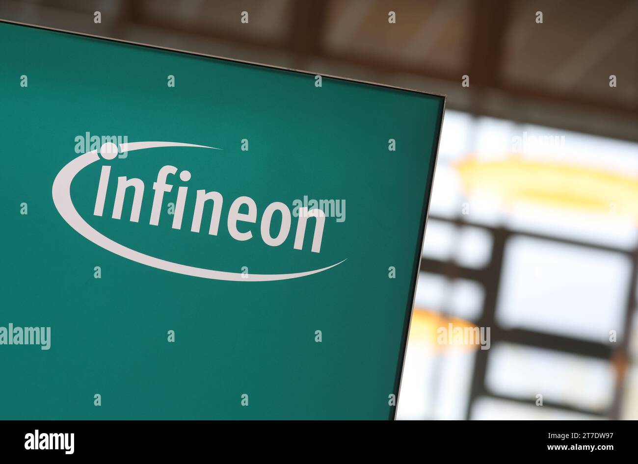 Munich, Germany. 15th Nov, 2023. The Infineon logo can be seen at the ...