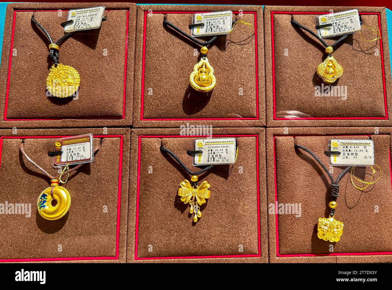 Beijing, China, Close up, Display Chinese Gold Jewelry in Local Retail ...