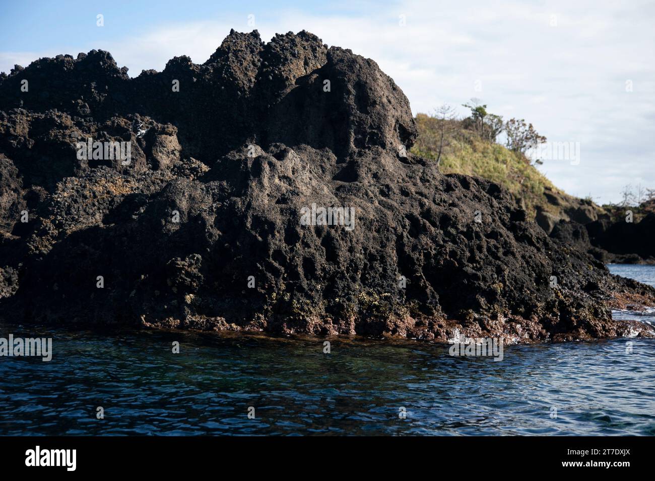 Coastline formed by volcanic activity in Ogi coast in Sado Island ...