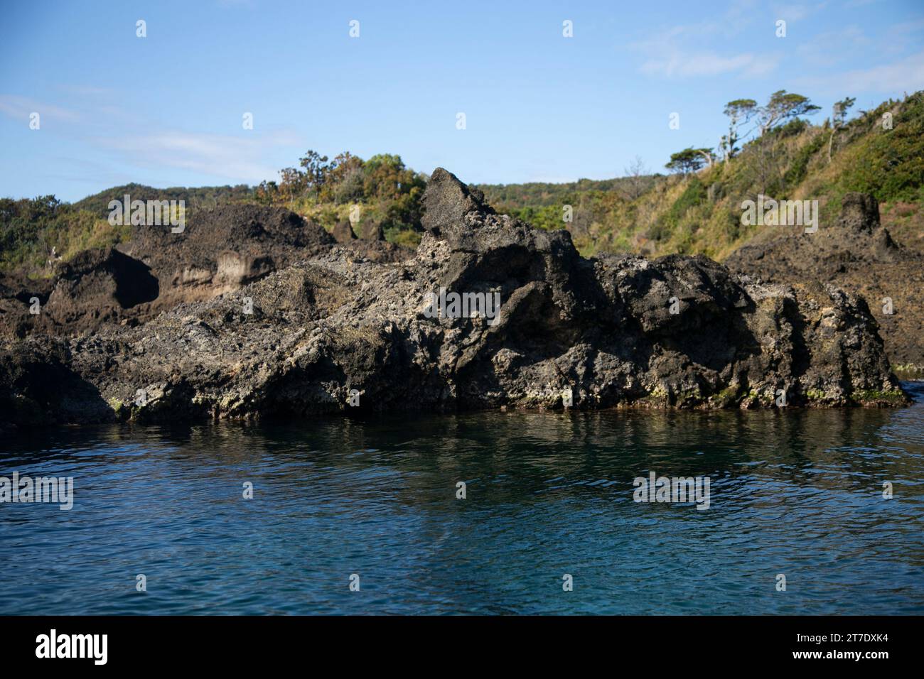 Coastline formed by volcanic activity in Ogi coast in Sado Island ...