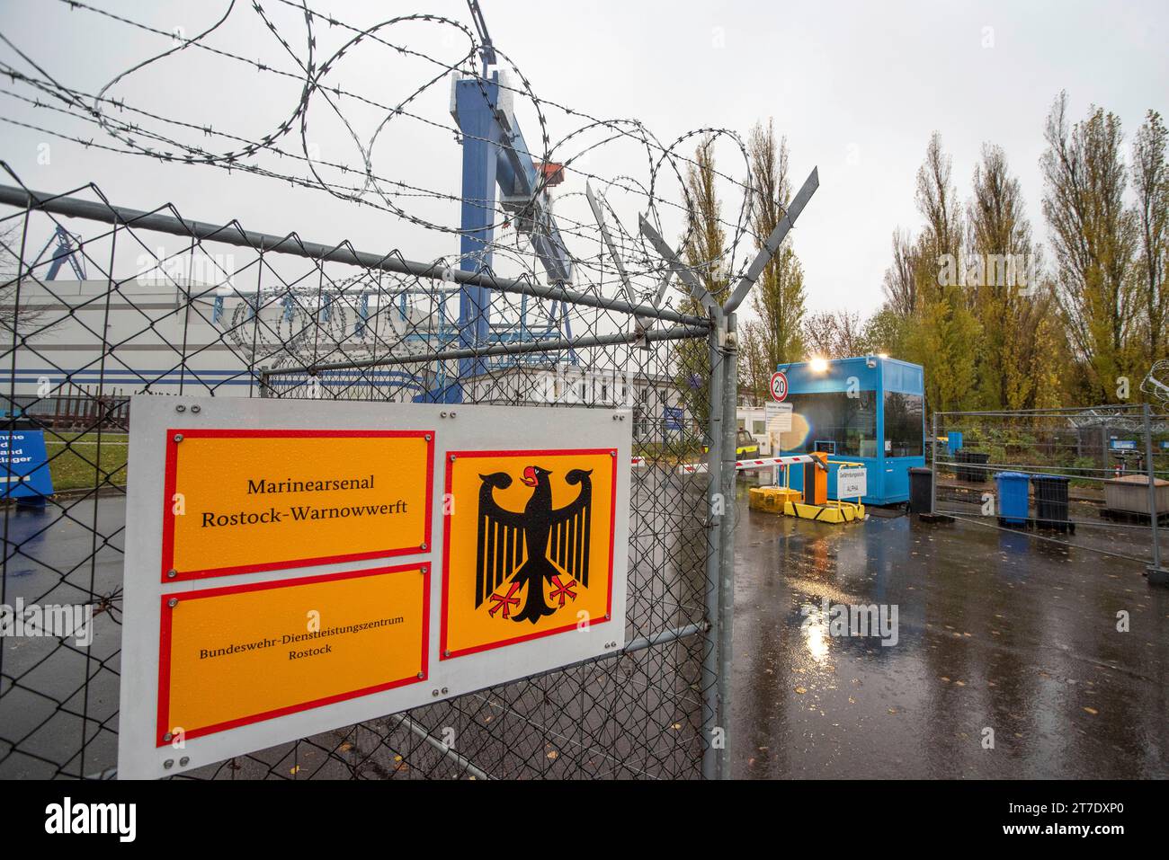 Rostock, Germany. 15th Nov, 2023. View past the fence to the Warnemünde ...