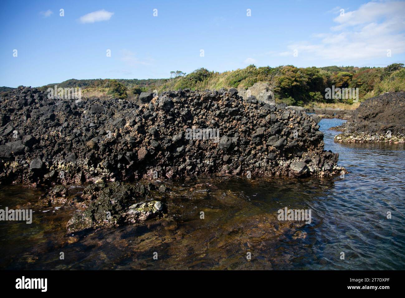 Coastline formed by volcanic activity in Ogi coast in Sado Island ...