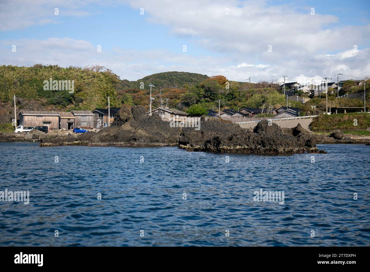 Coastline formed by volcanic activity in Ogi coast in Sado Island ...