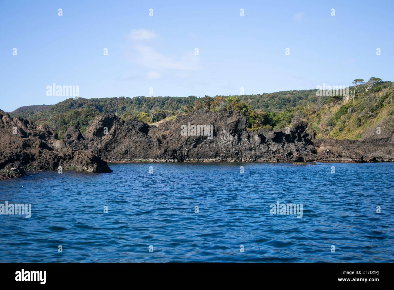 Coastline formed by volcanic activity in Ogi coast in Sado Island ...