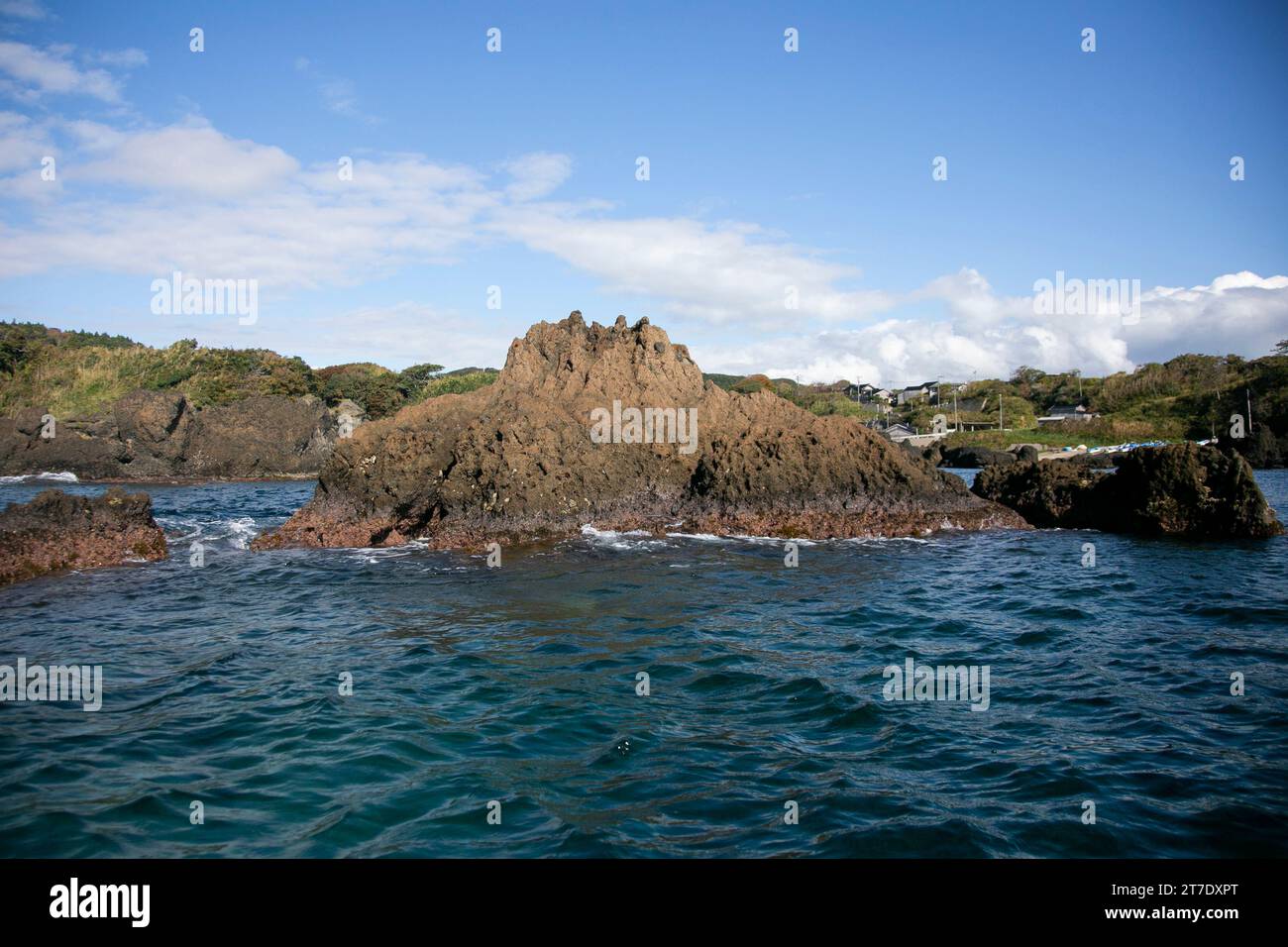 Coastline formed by volcanic activity in Ogi coast in Sado Island ...