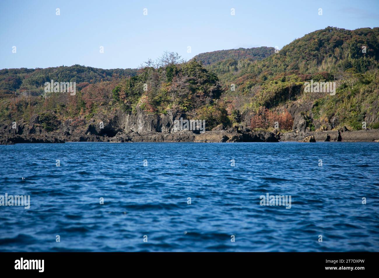 Coastline formed by volcanic activity in Ogi coast in Sado Island ...