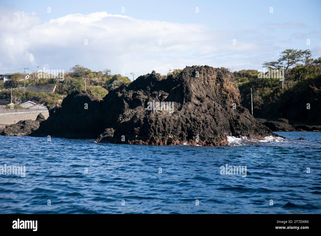 Coastline formed by volcanic activity in Ogi coast in Sado Island ...