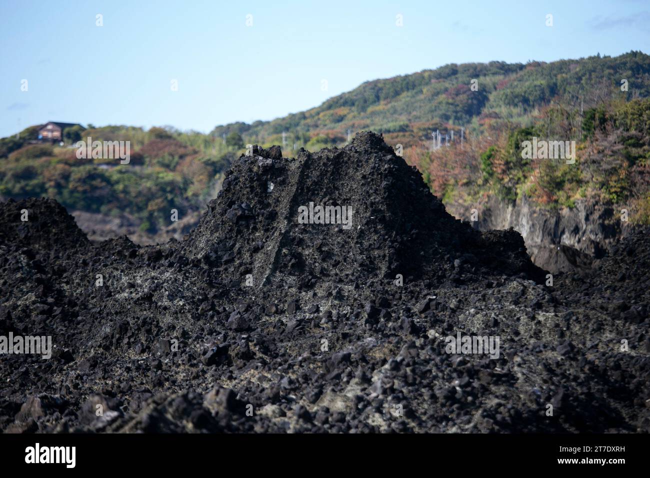 Coastline formed by volcanic activity in Ogi coast in Sado Island ...