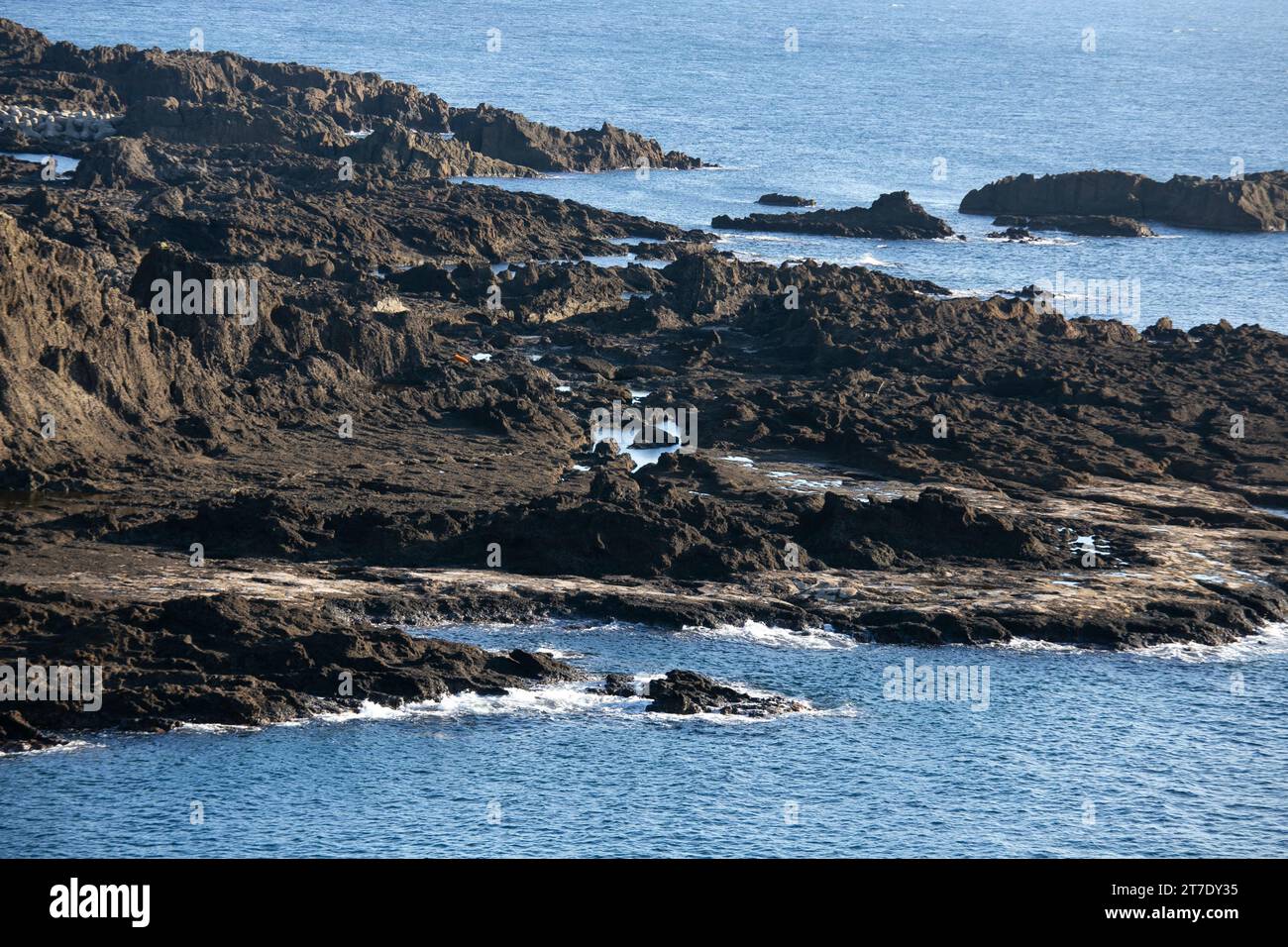Coastline formed by volcanic activity in Ogi coast in Sado Island ...
