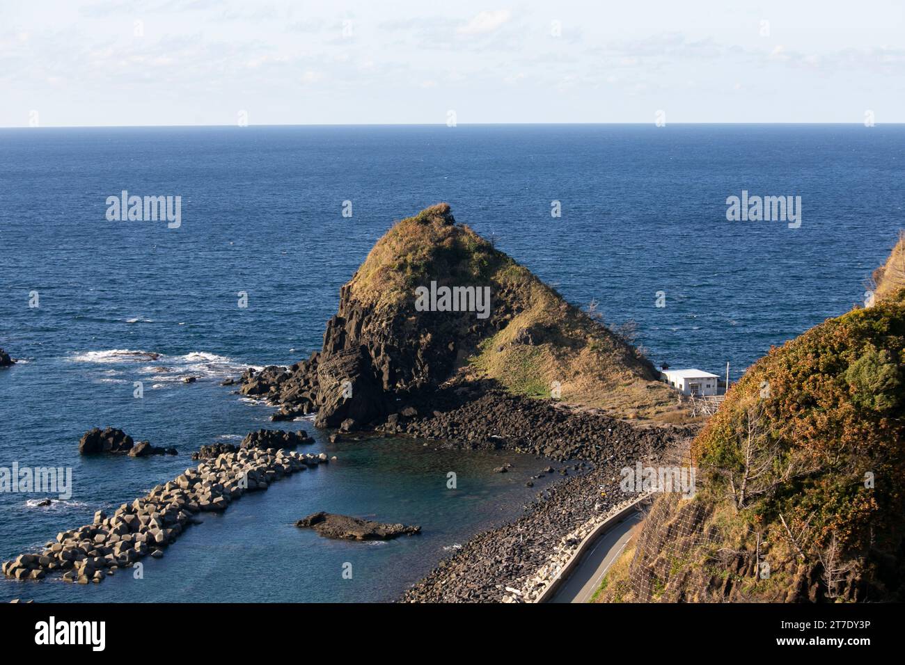 Coastline formed by volcanic activity in Ogi coast in Sado Island ...