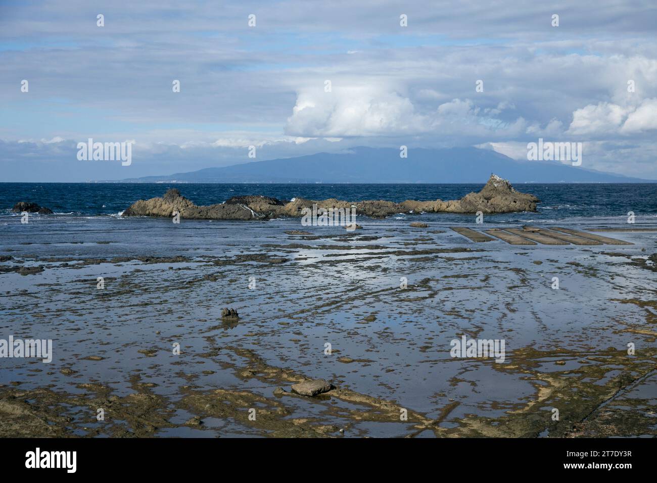 Coastline formed by volcanic activity in Ogi coast in Sado Island ...