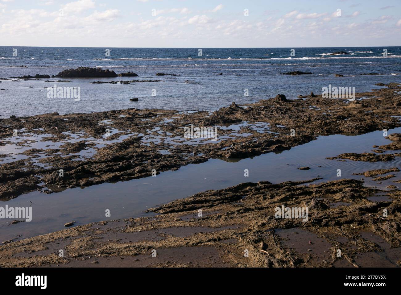 Coastline formed by volcanic activity in Ogi coast in Sado Island ...