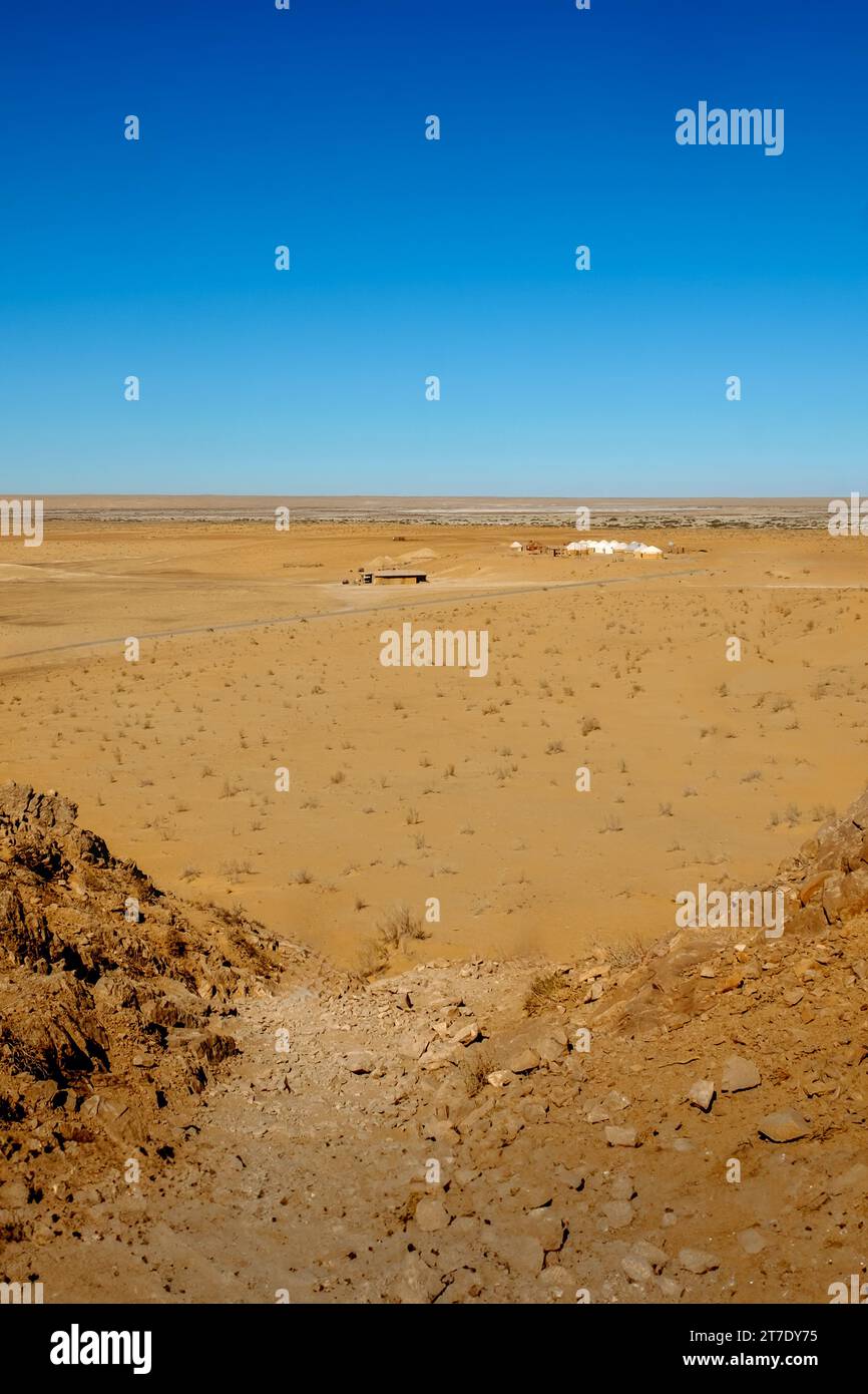 ancient clay fortress of Ayaz-Qala in the Kyzylkum desert in Uzbekistan ...