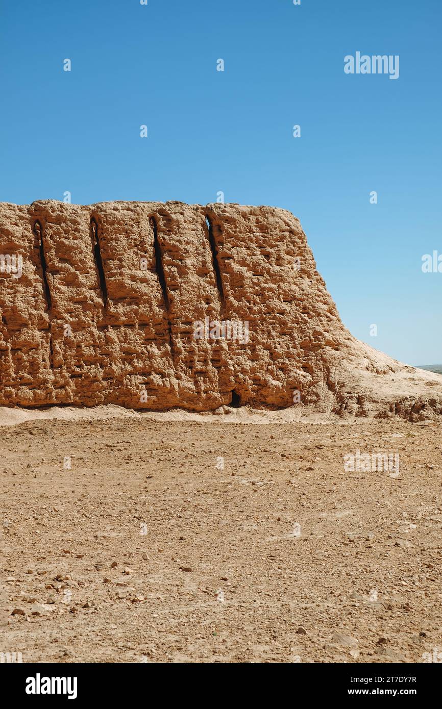 ancient clay fortress of Ayaz-Qala in the Kyzylkum desert in Uzbekistan ...