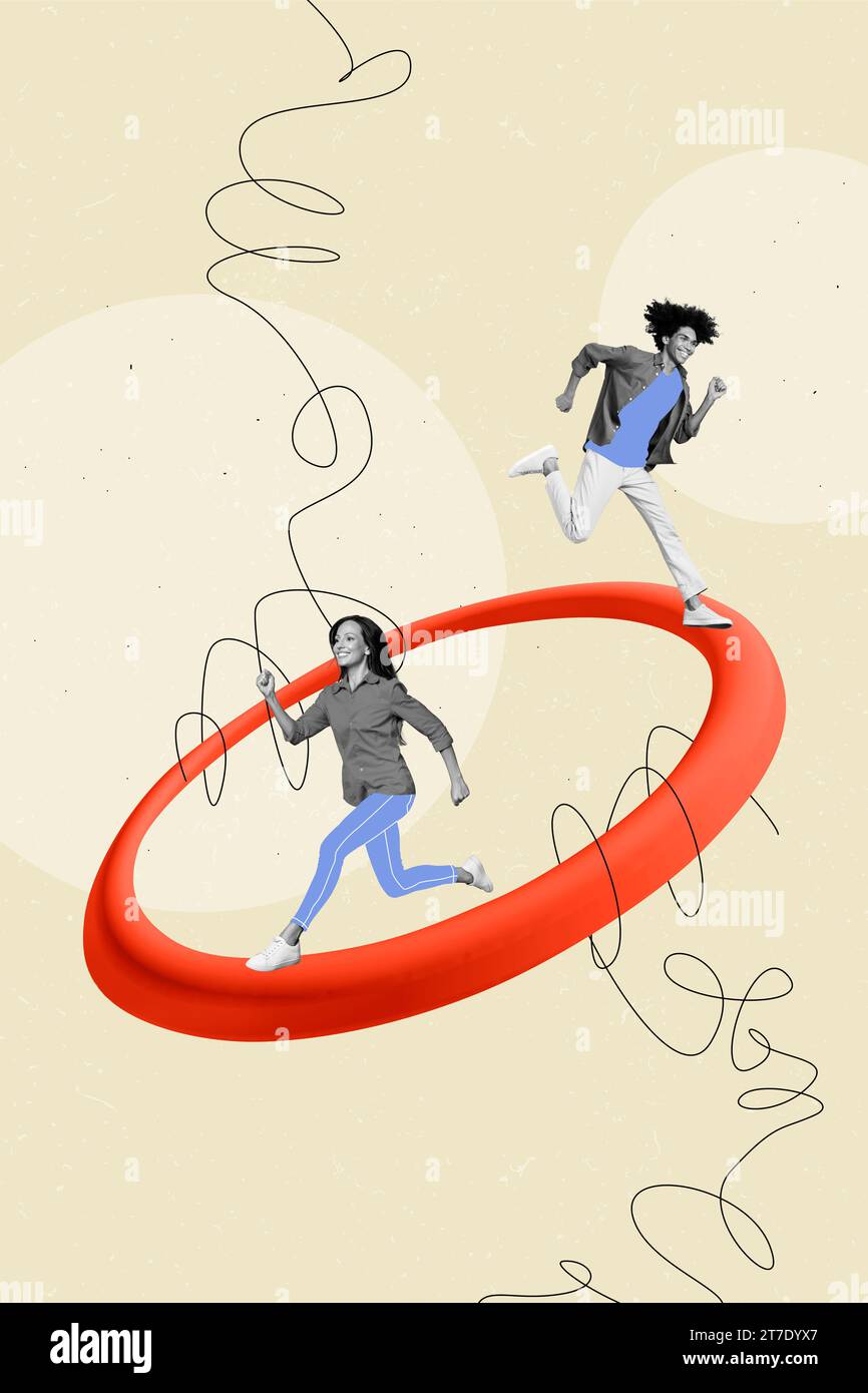 Vertical collage image of two positive black white effect people ...