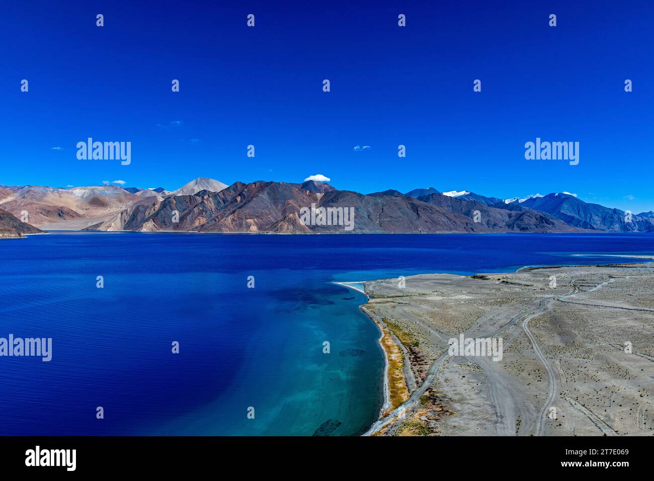 Landscape with mountains on the lake named Pagong Tso or Pagong Lake ...
