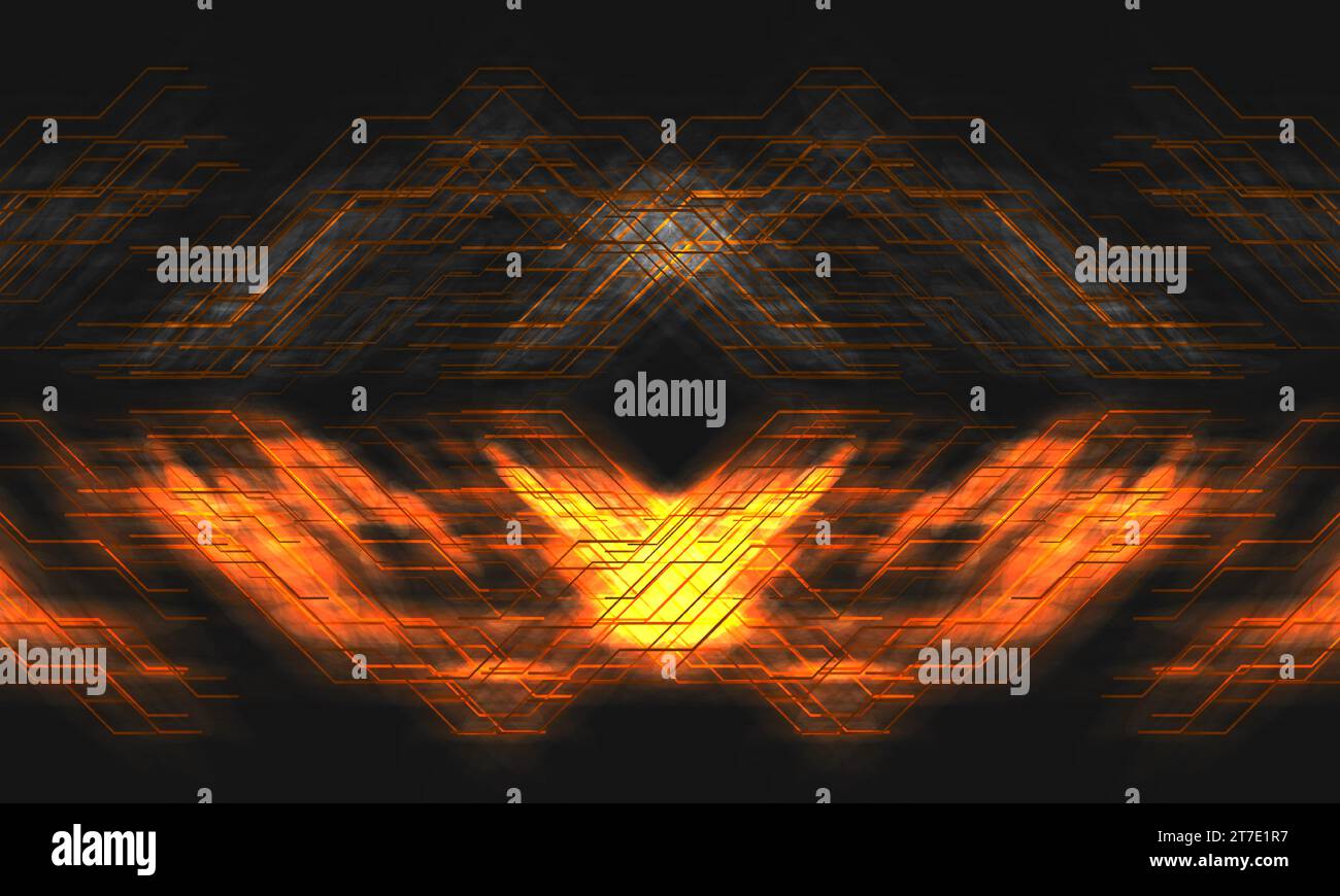 Dark abstract technology background with fire and smoke. Hi-tech ...