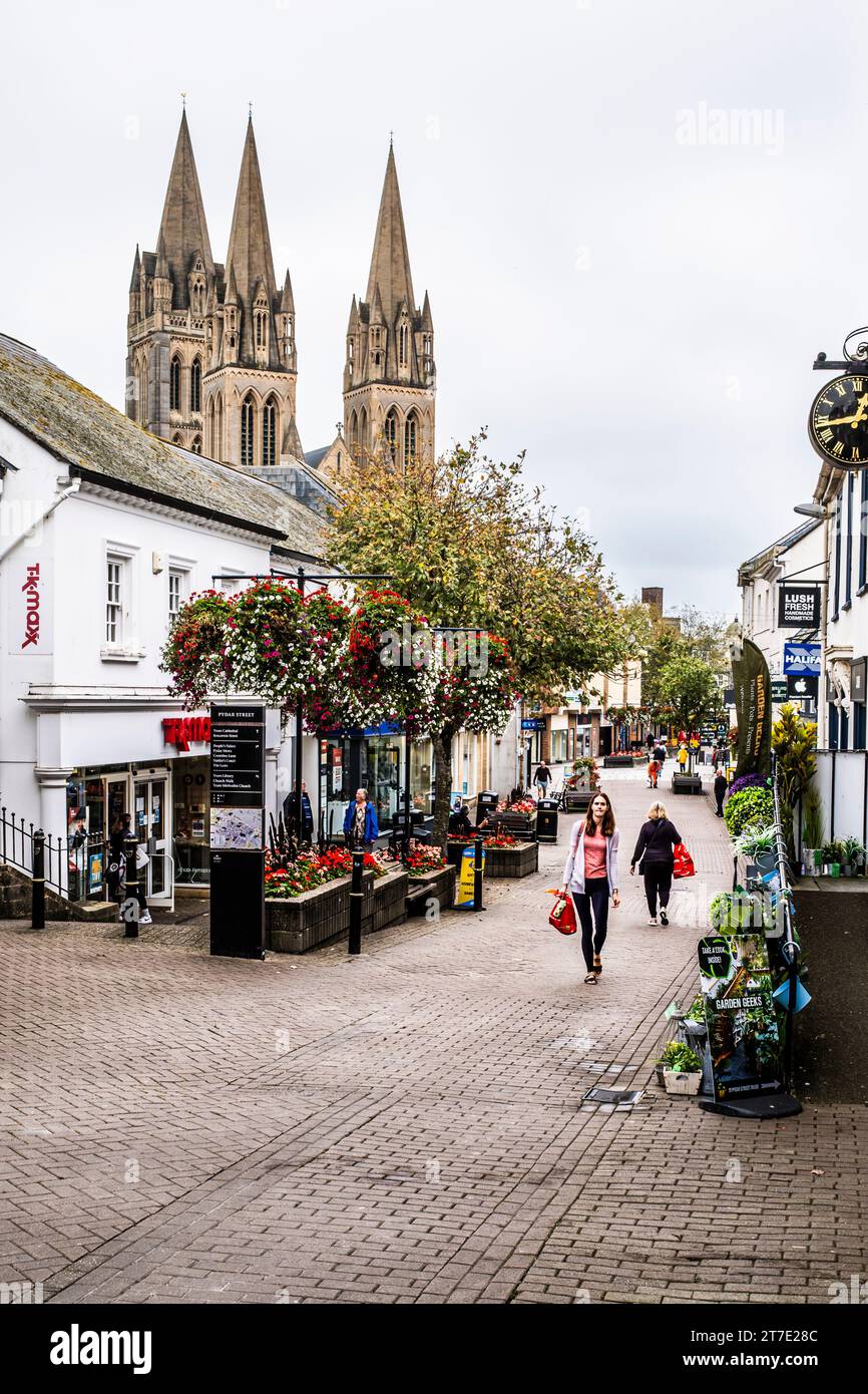 A general street view of Pydar Street in Truro City centre in Cornwall ...