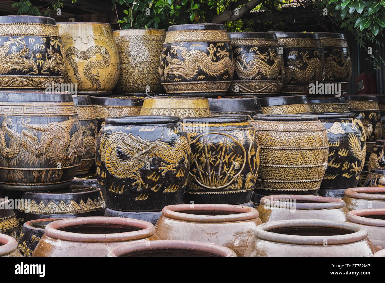 A collection of vintage Chinese jugs with various patterns Stock Photo ...