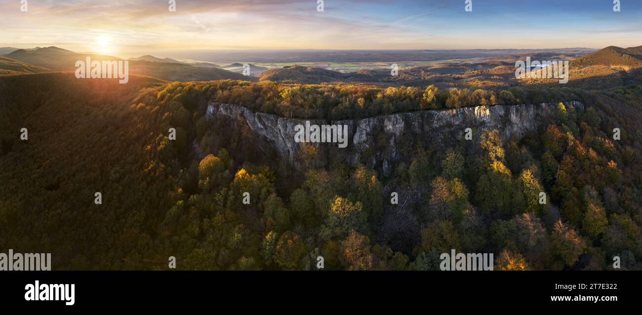 Aerial view of forest with red trees on mountain in fall in Slovakia ...