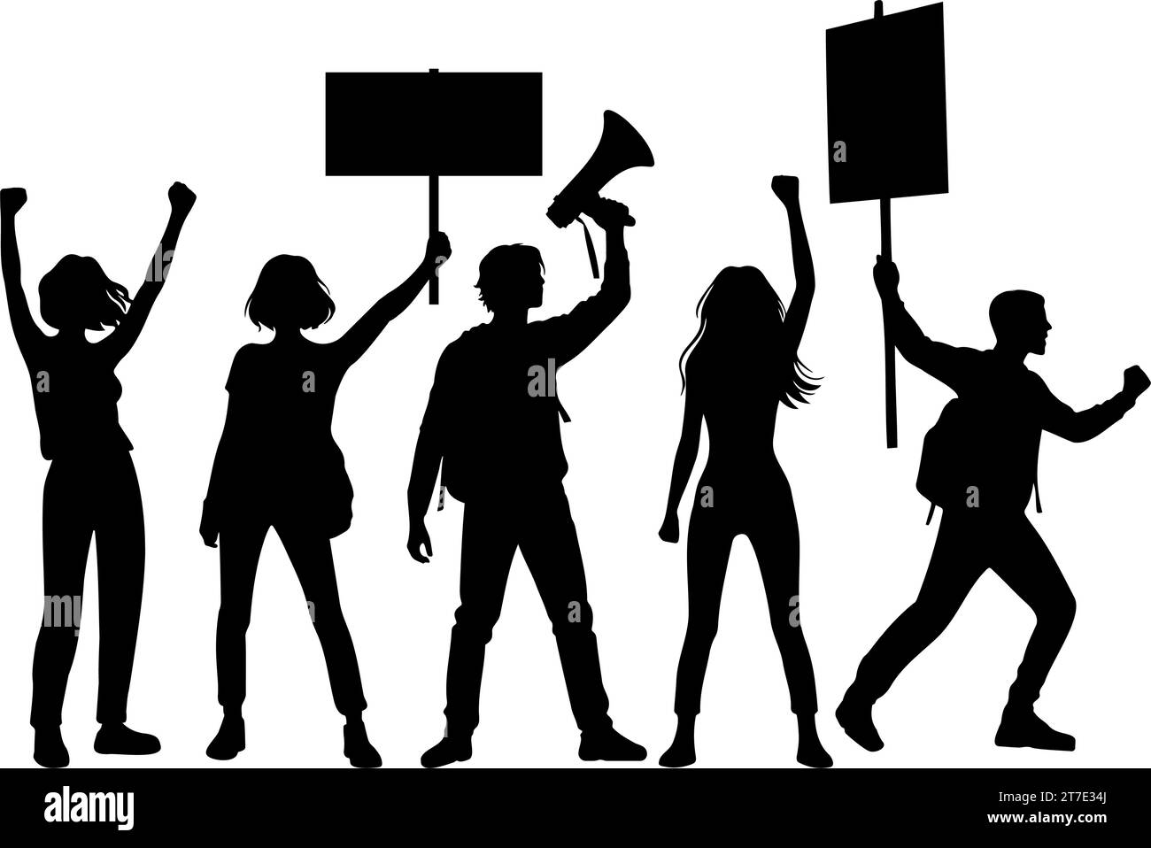 Group of Protesters or activist silhouette. Vector illustration Stock ...