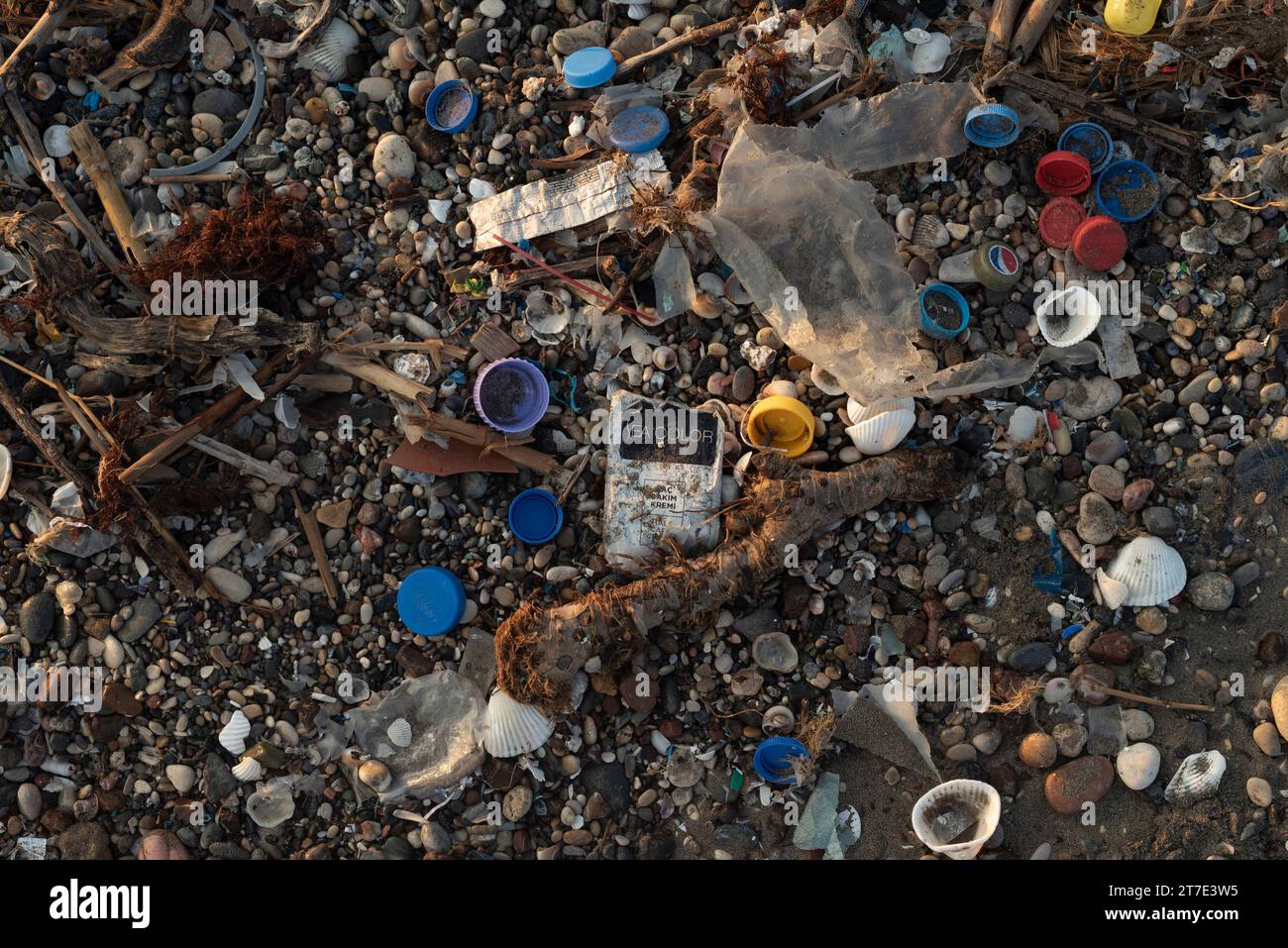 A beach near Mersin, Turkey, littered with plastic waste Stock Photo ...