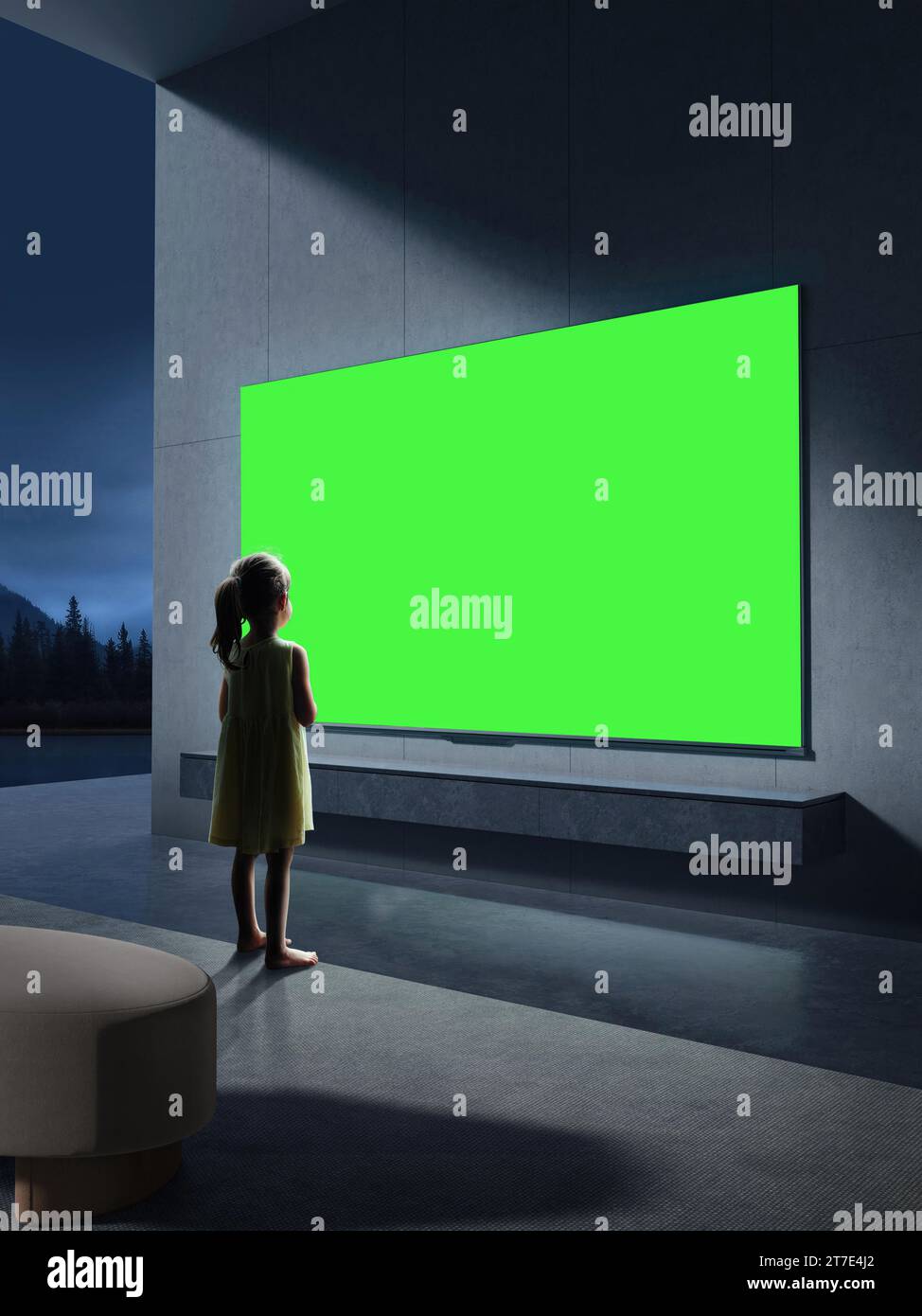 People are watching and enjoying next to the TV, monitor with green ...