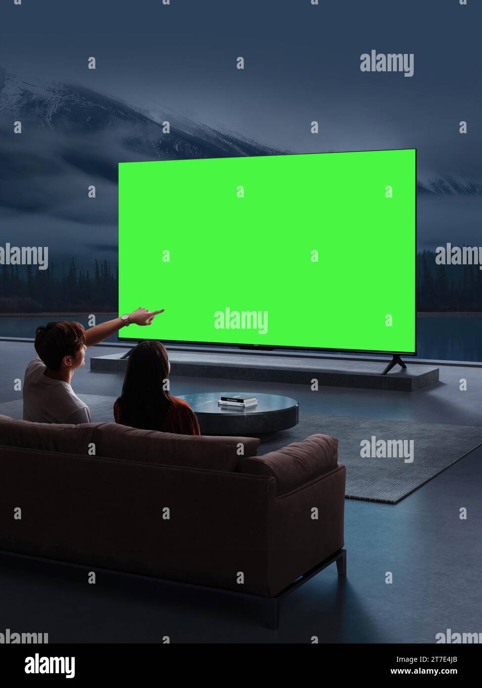People are watching and enjoying next to the TV, monitor with green ...
