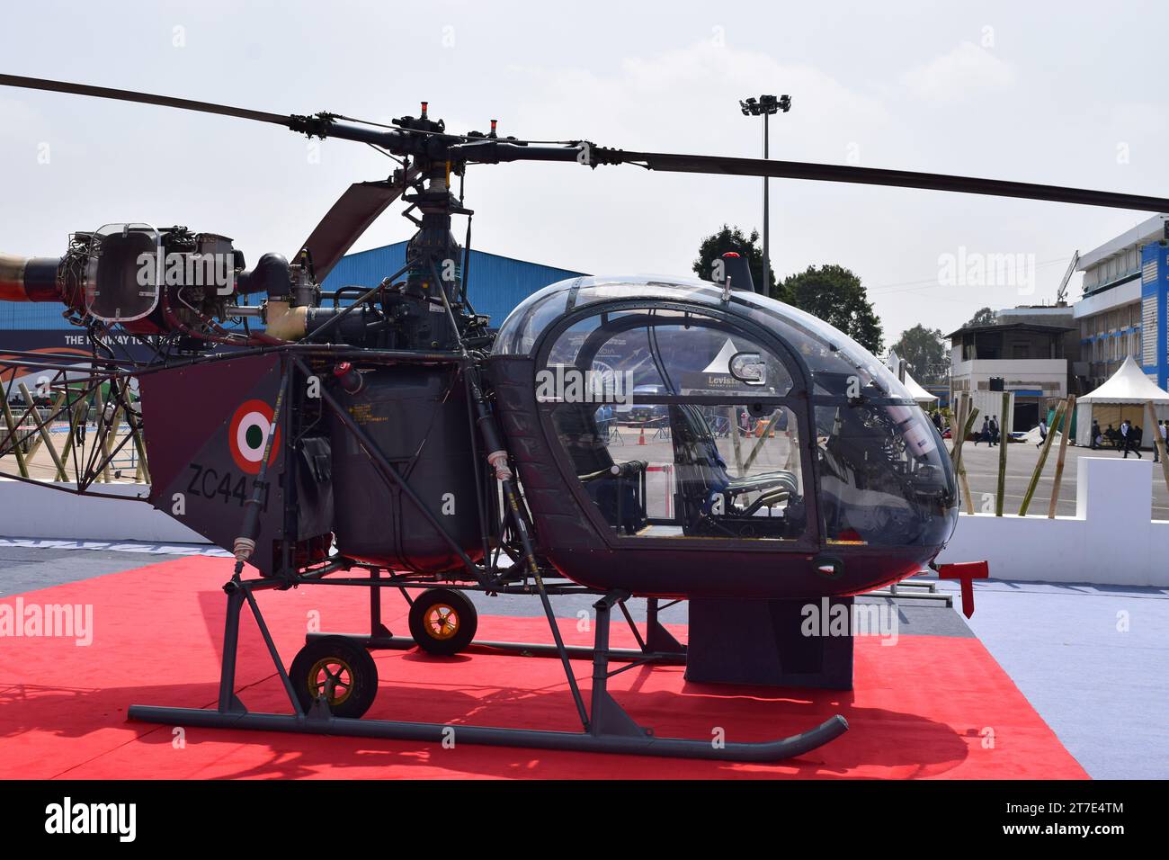 A helicopter parked at the Yelahanka airbase in Bengaluru, Karnataka ...