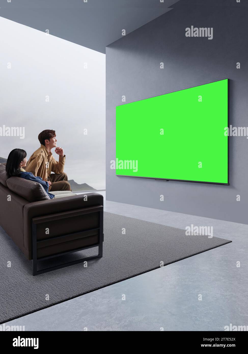 People are watching and enjoying next to the TV, monitor with green ...
