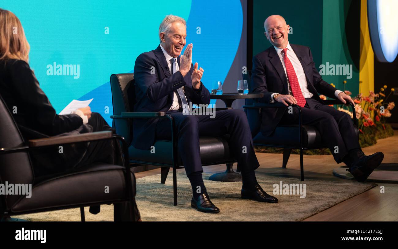 Tony Blair (centre) and William Hague speaking at the Shaping Us ...