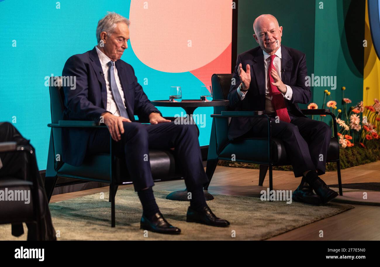 Tony Blair (left) and William Hague speaking at the Shaping Us National ...