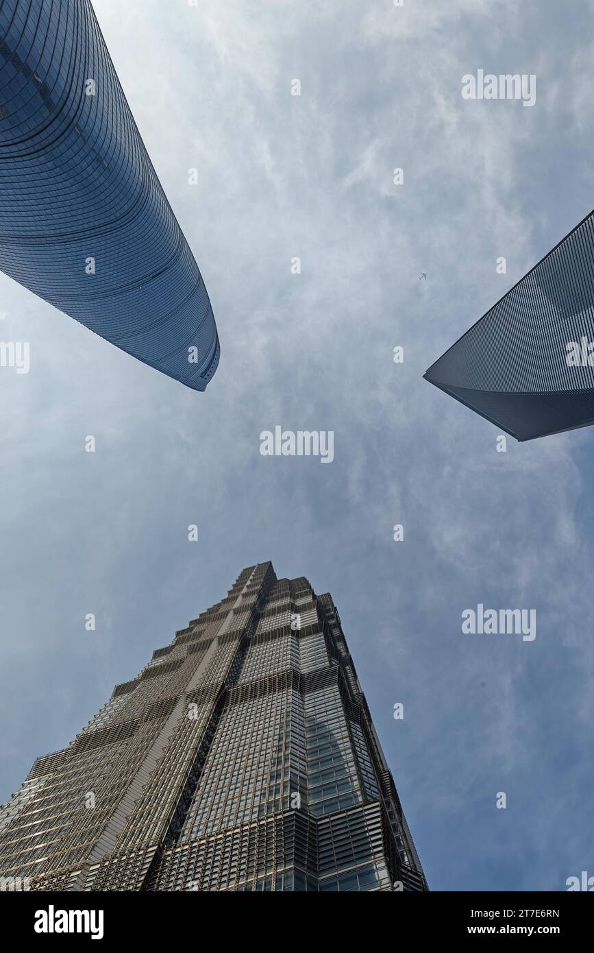 SHANGHAI, CHINA - NOVEMBER 15, 2023 - The spires of Shanghai Tower ...