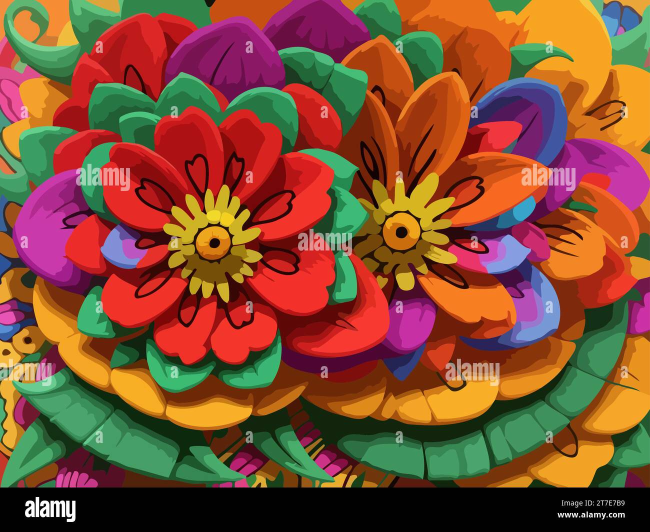 "Colorful burst of abstract flowers in a vector illustration ...
