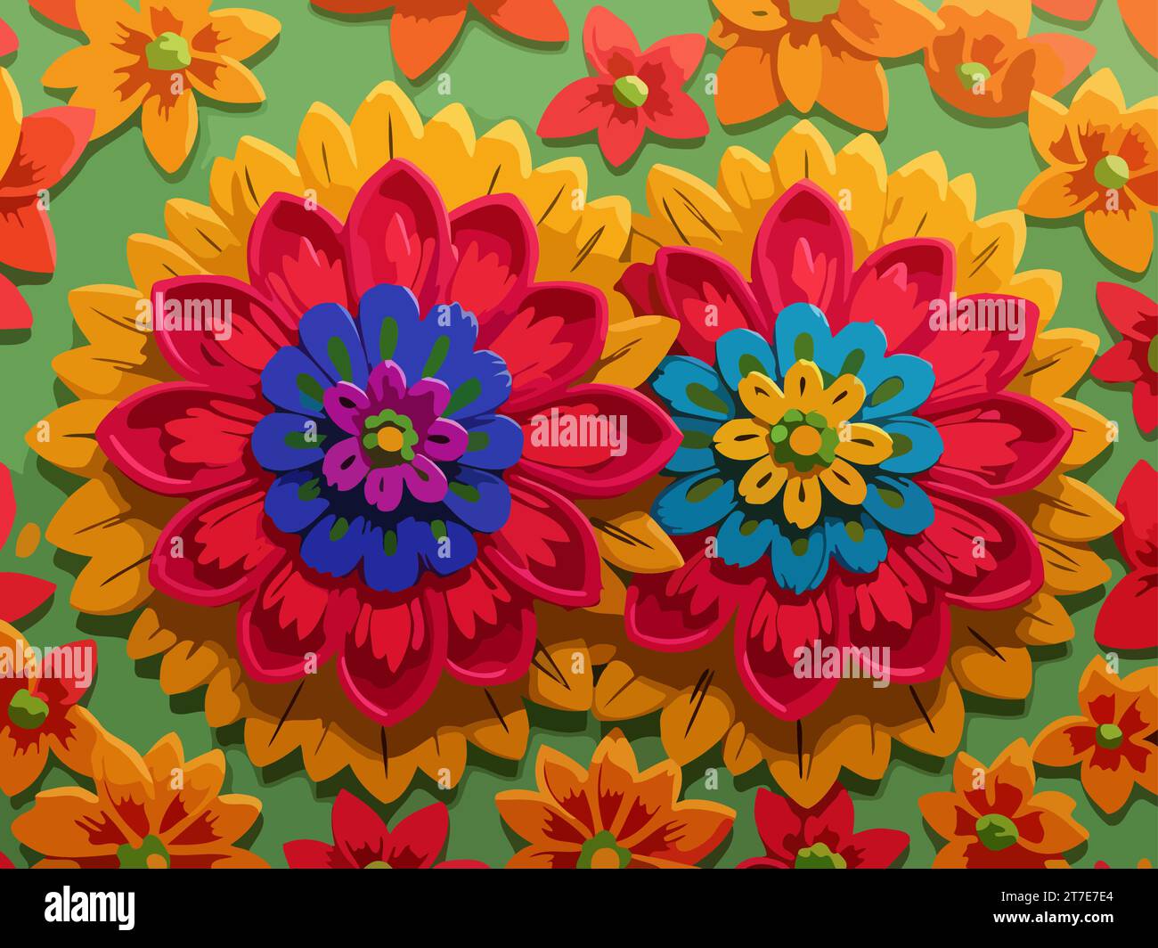 "Colorful burst of abstract flowers in a vector illustration ...