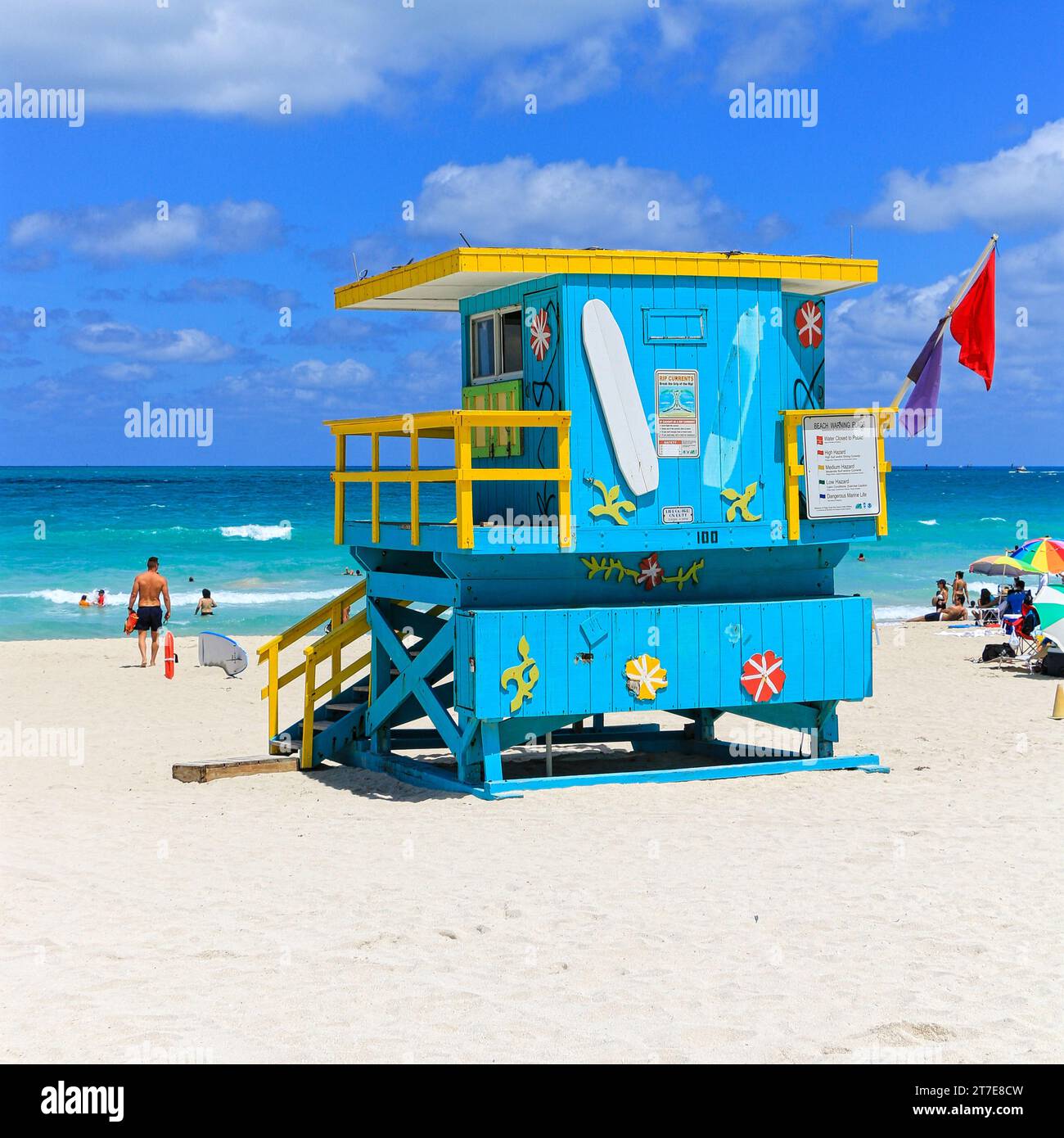 Miami, Florida, United States. A colorful tower of lifeguards in South ...