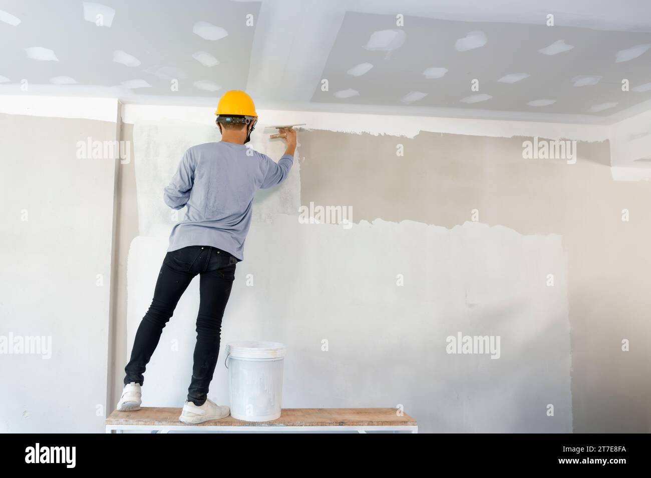work with plaster gypsum ceiling for interior build. gypsum board ...